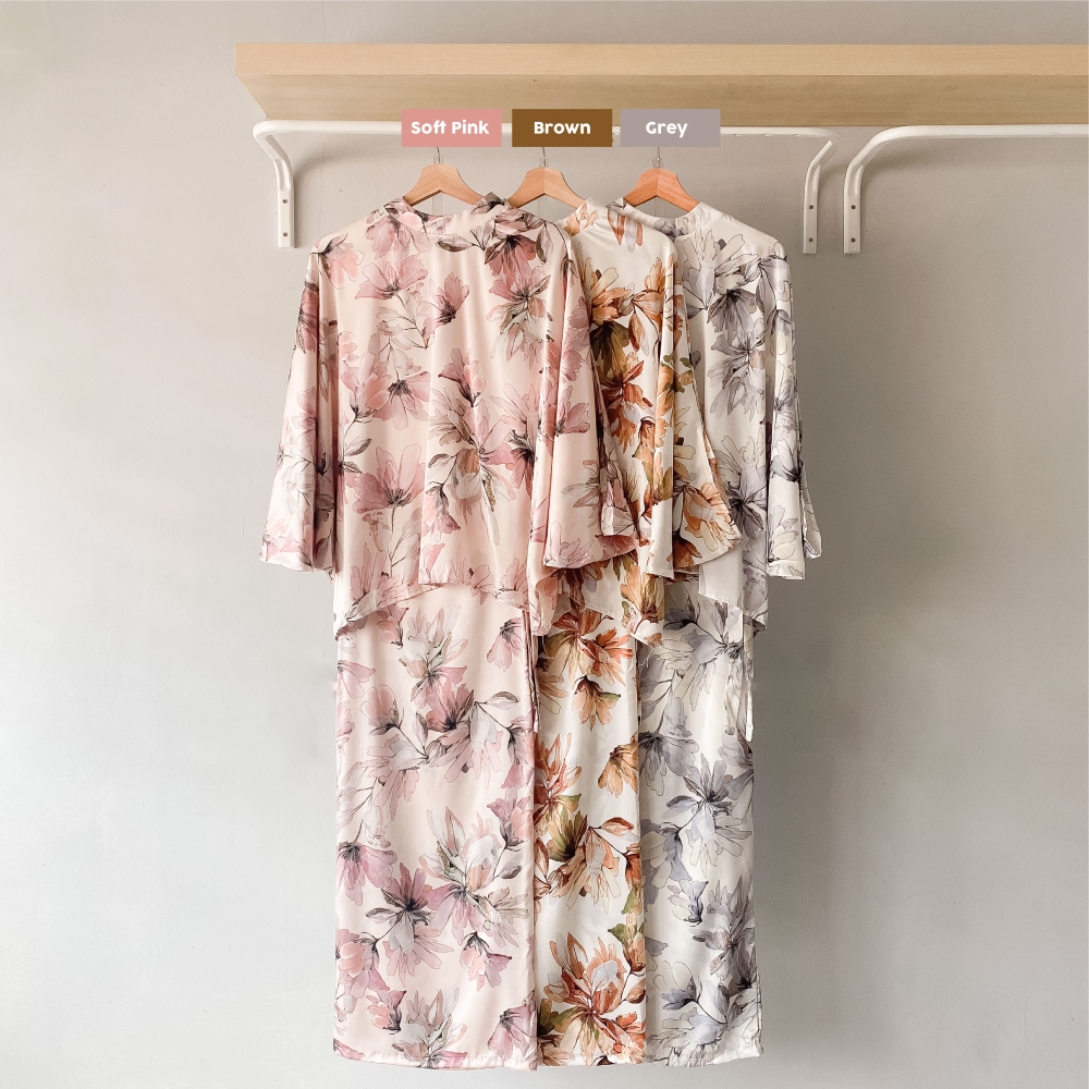 Alani Kaftan Set - Soft Pink / Brown / Grey